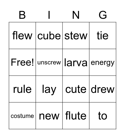 Spelling Word Bingo Card