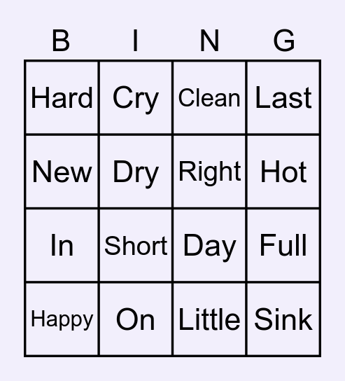 Antonyms BINGO Card