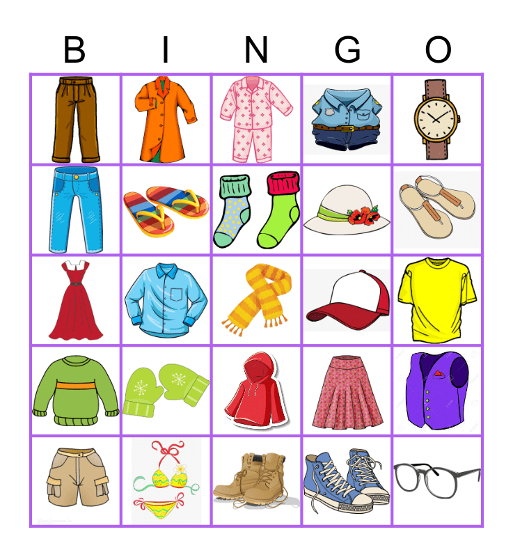 Les habits - Les vêtements Bingo Card
