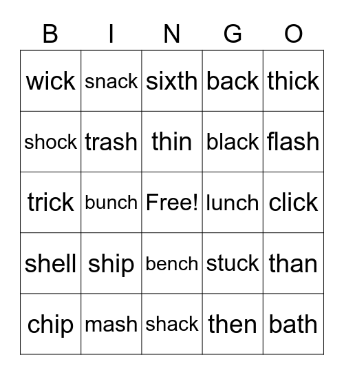 Digraph Bingo Card