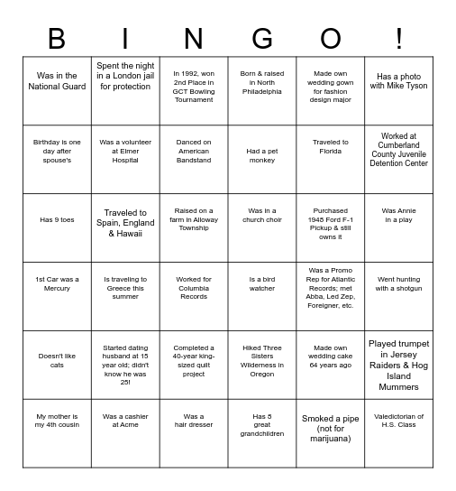 Friendship Bingo Card
