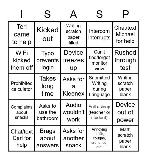 ISASP Bingo Card