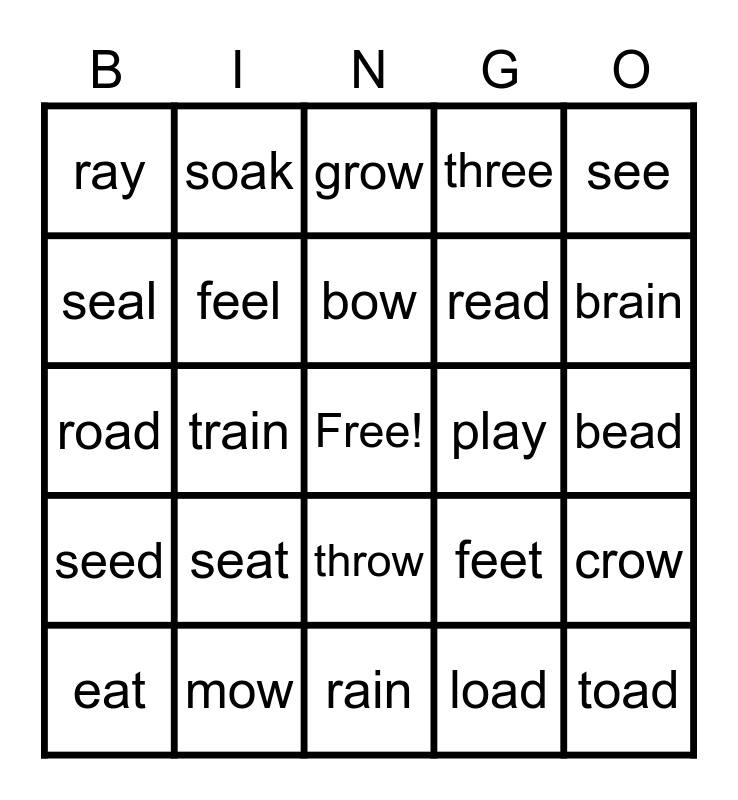 Long Vowel Review Bingo Card