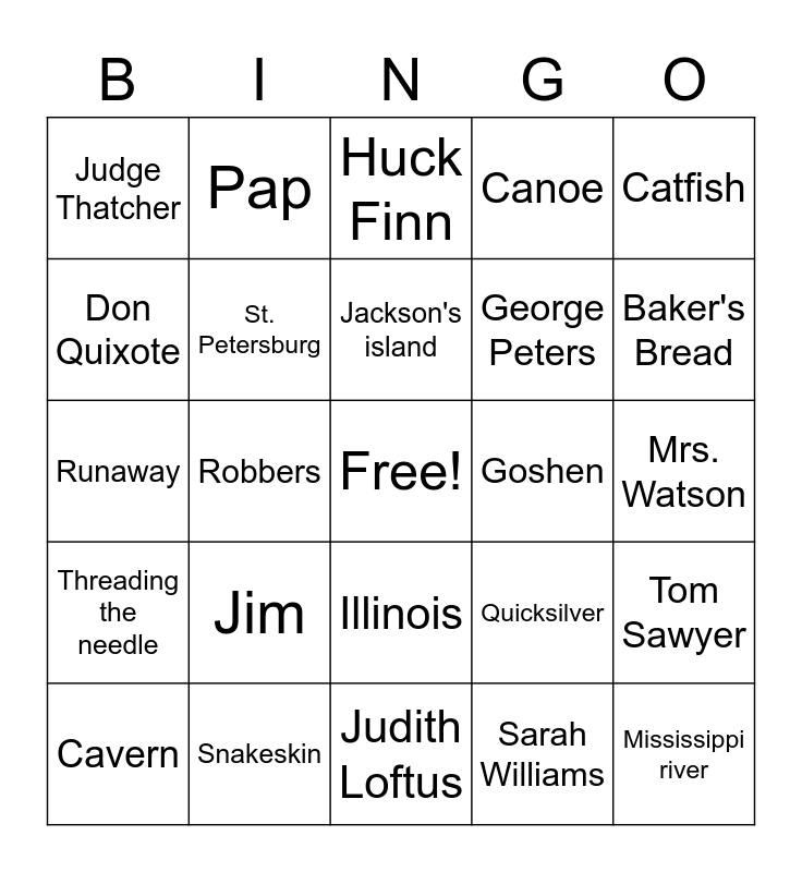 Huck Finn 8-11 Bingo Card