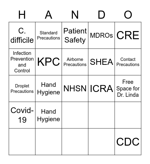 Infection Prevention and Control BINGO Card