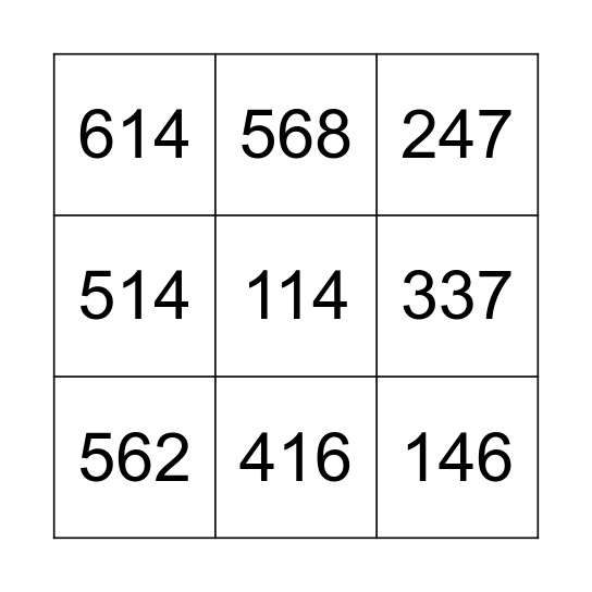 3-Digit Subtraction Bingo Card