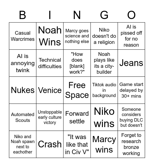 Civ Bingo Card