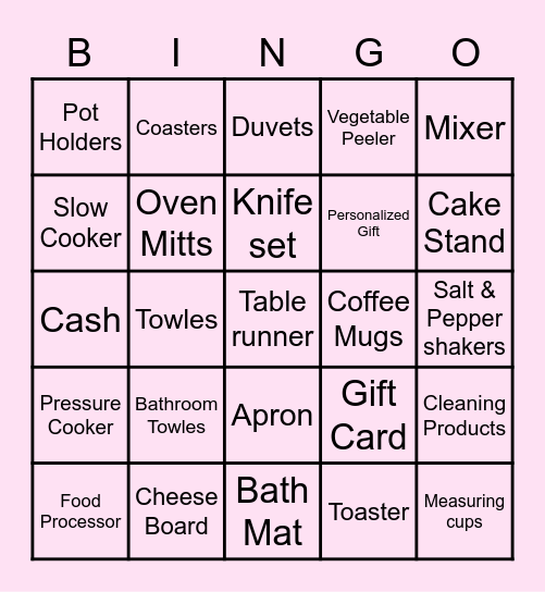 Bridal Bingo - Sune's kitchen tea Bingo Card