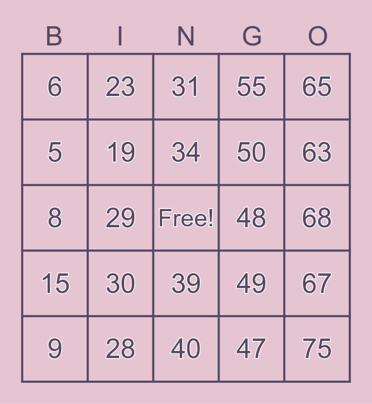 Number Bingo 1-100 Bingo Card