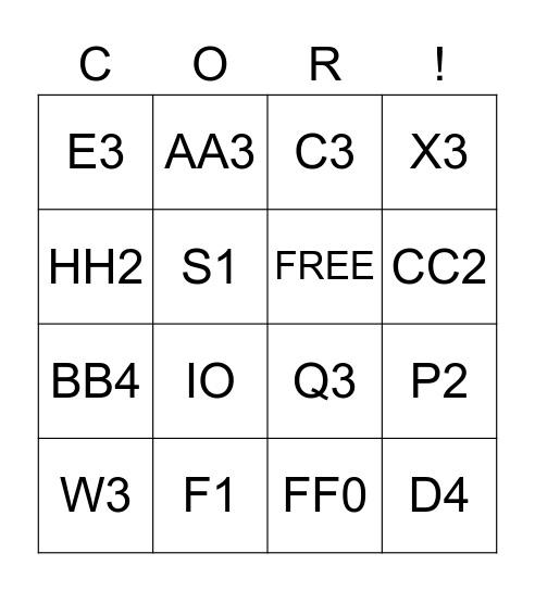 COR BINGO Card