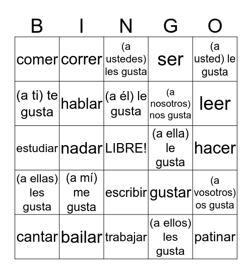 Gustar Bingo Card