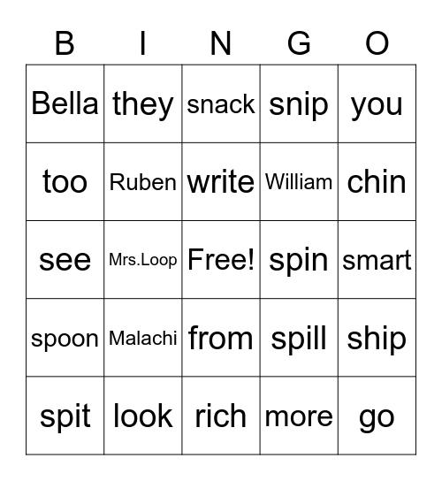 1st grade Bingo Card