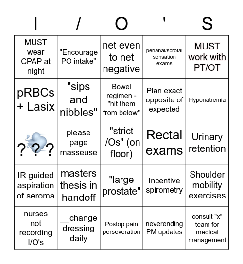 Shaffrey Post op Patient Bingo Card