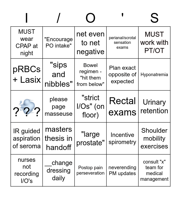 Shaffrey post-op patient bingo Card