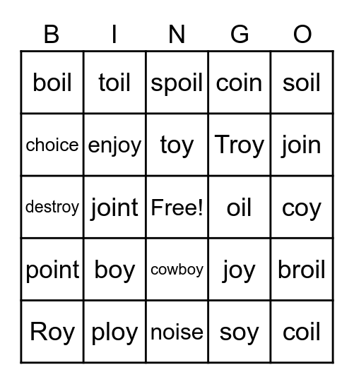 oi oy bingo Card