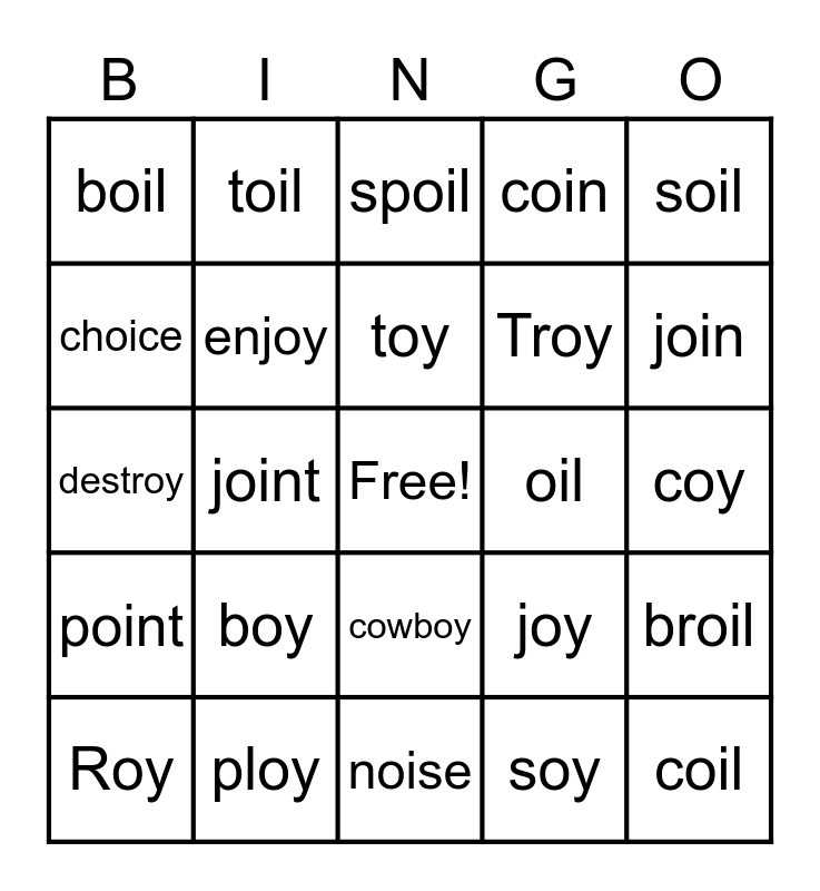 oi oy bingo Card