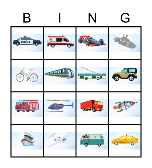 Transport Bingo Card