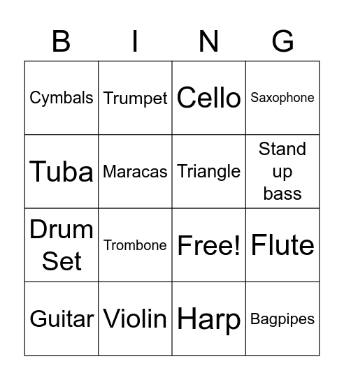 Instrument Bingo Card