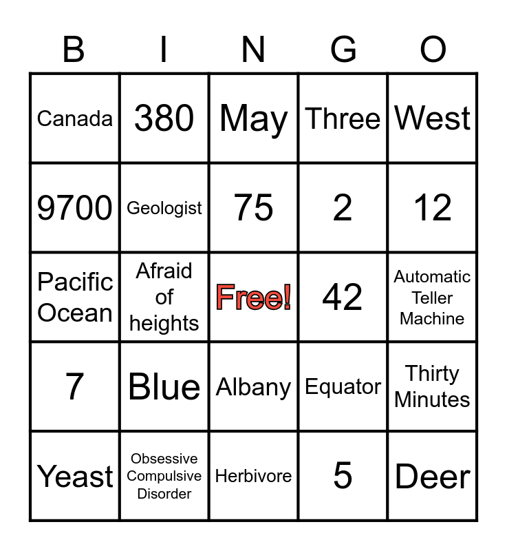 Random Questions Bingo Card