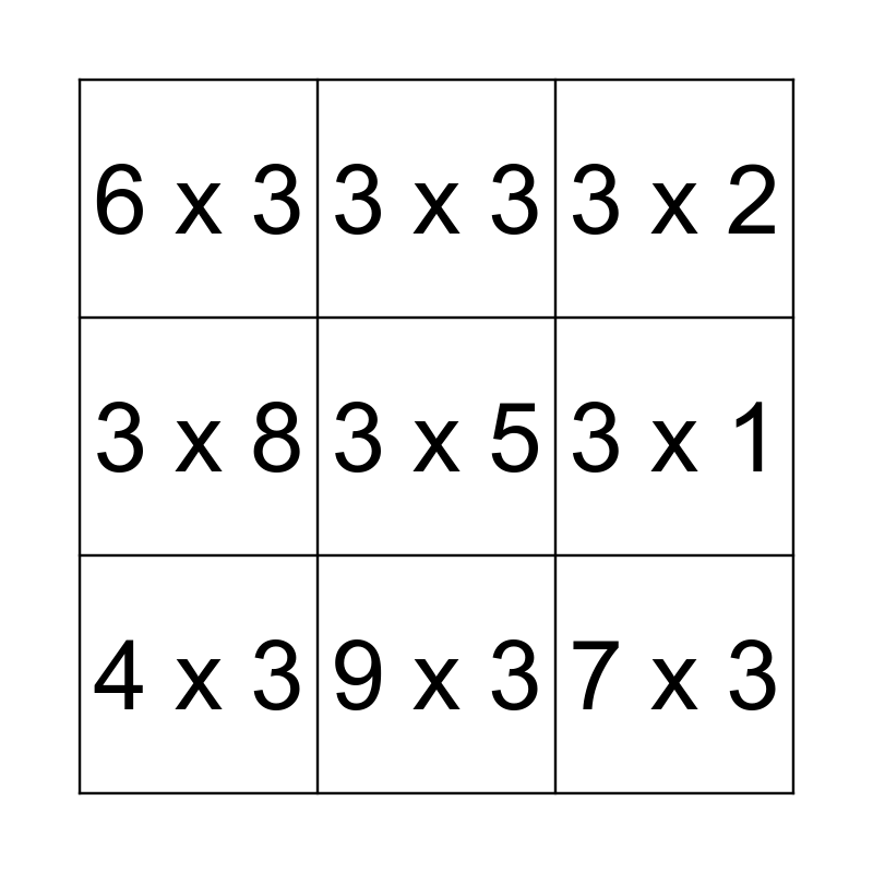 3s Tic Tac Toe Bingo Card