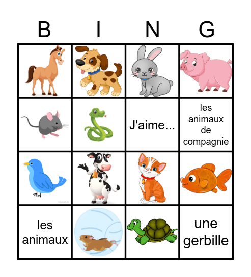 Les animaux de compagnie Bingo Card
