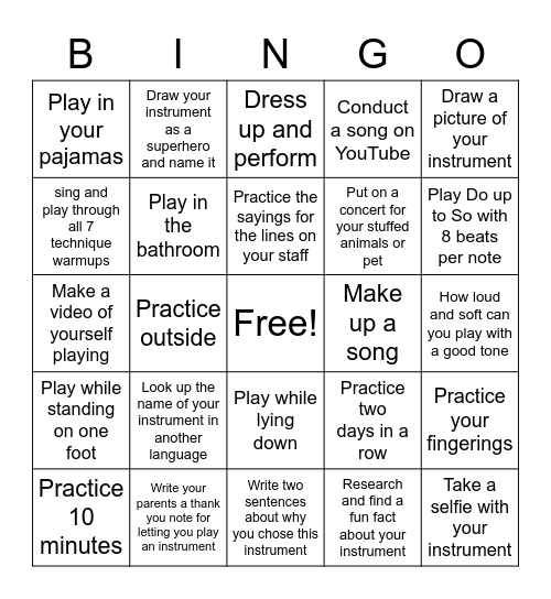 Practice Bingo Card