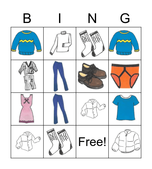 Les vêtements Bingo Card