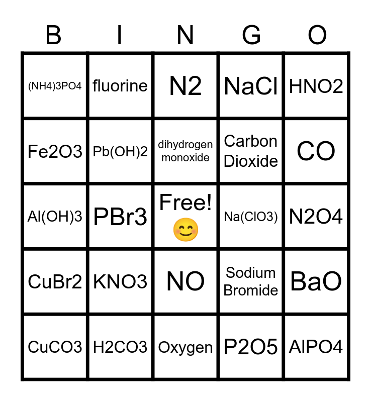🧪 Naming Compounds 🥽 Bingo Card
