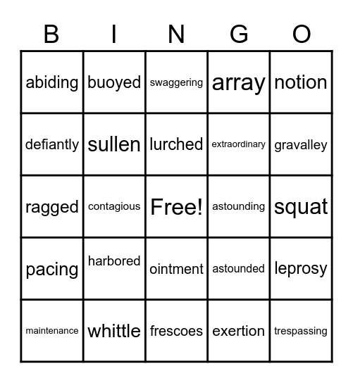 The Rising Tiger Ch. 1-7 Bingo Card