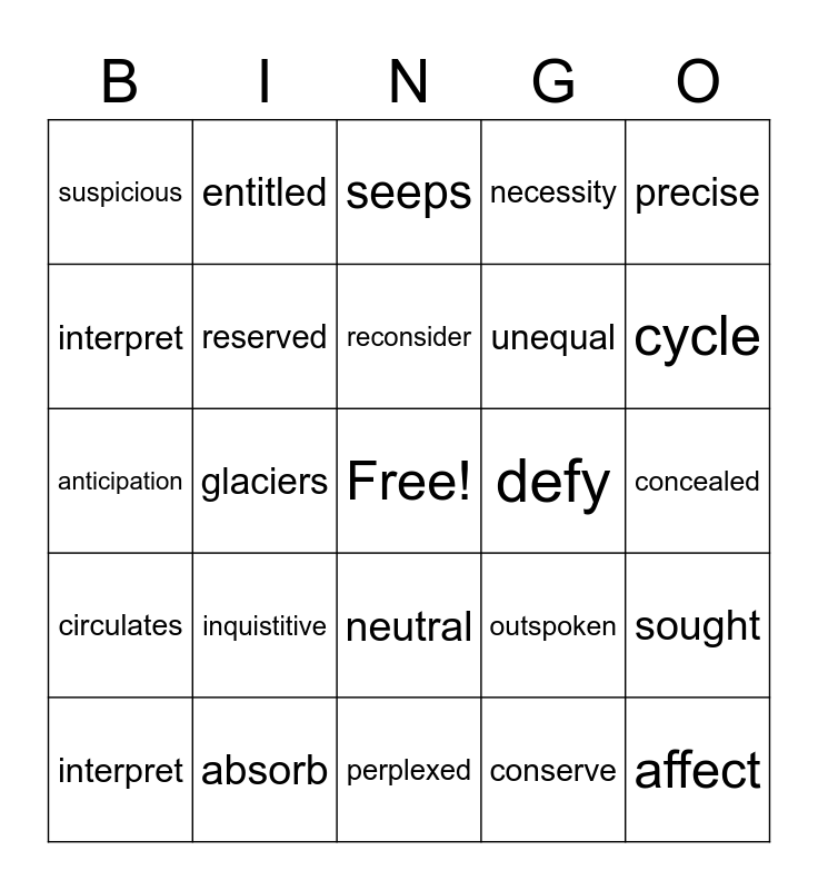 Wonders Vocabulary U-4-W 2,3,4 Bingo Card