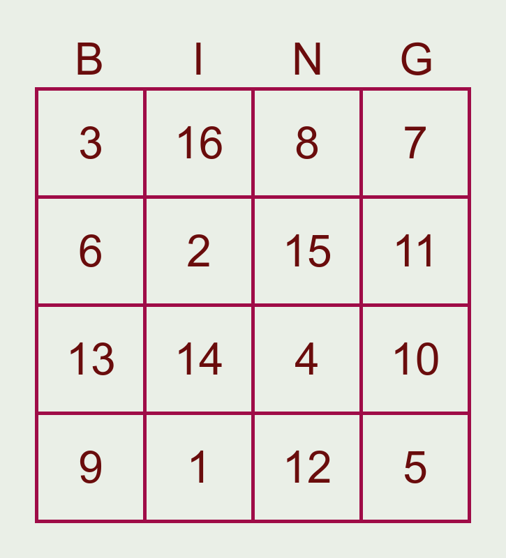 Newton Binogo! Bingo Card