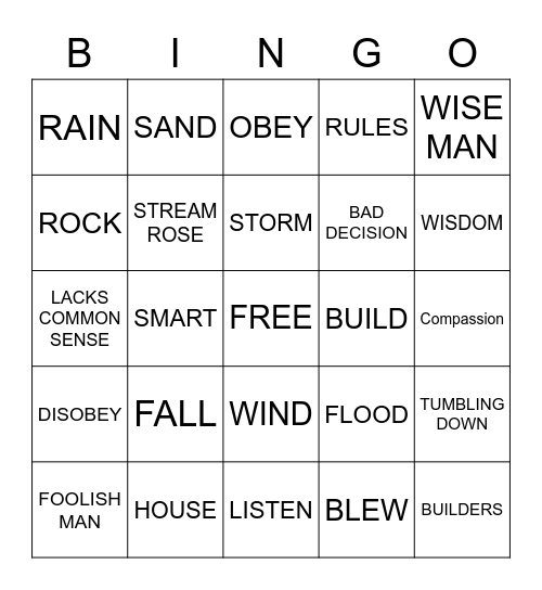 Wise Man Foolish Man Bingo Card