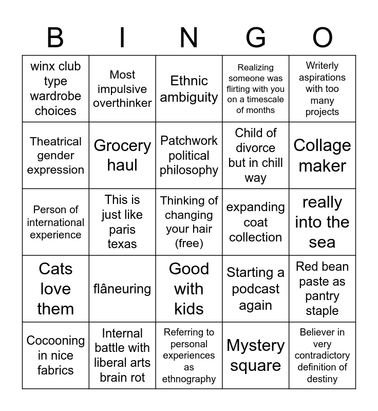 tania Bingo Card