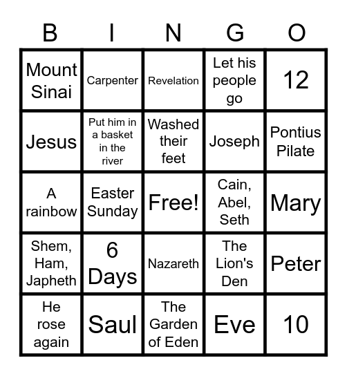 Bible Trivia Bingo Card