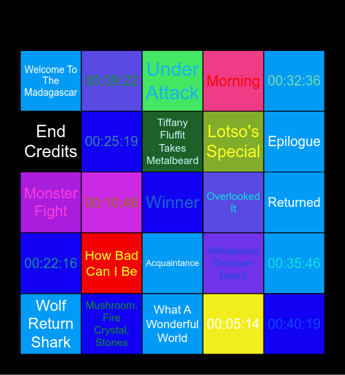 Scene Selection Bingo Card