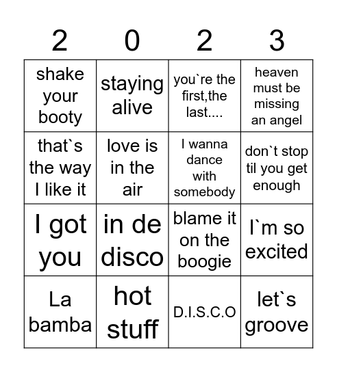 disco swingo Bingo Card