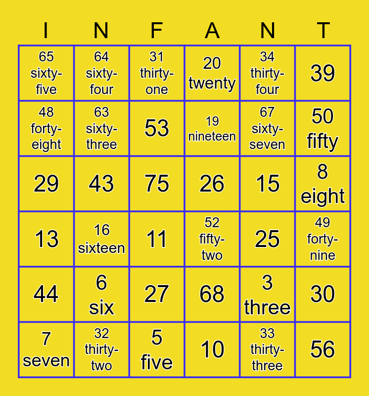 Number Bingo 1-75 Bingo Card