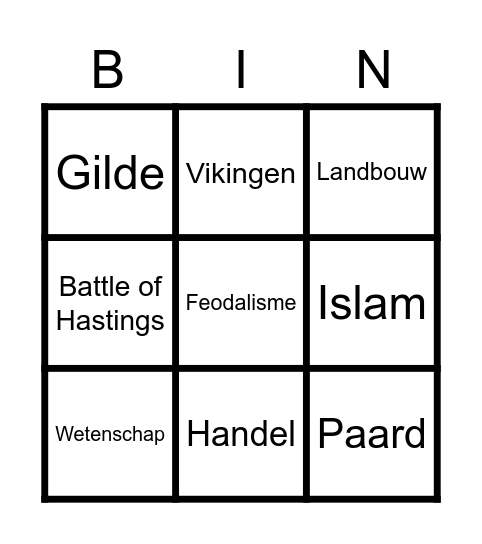 Middeleeuwen Bingo! Bingo Card