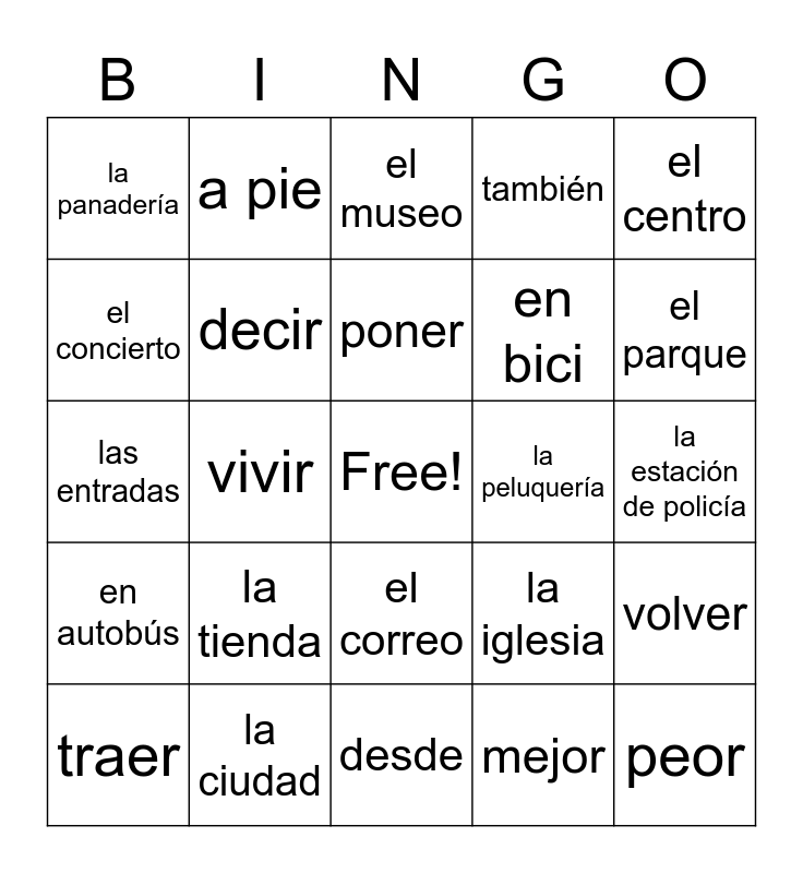 Vamos al Centro Bingo Card
