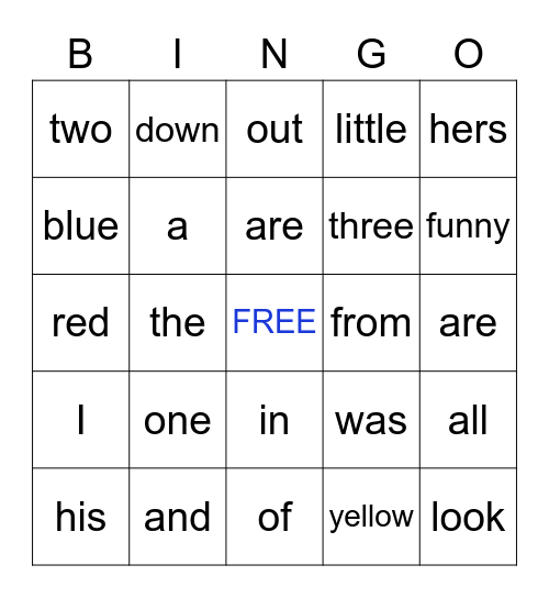 Tricky Word BINGO Card