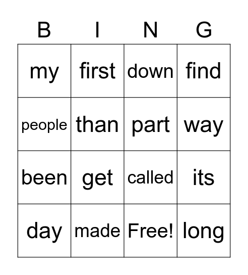 Level 4 Sight Words Bingo Card