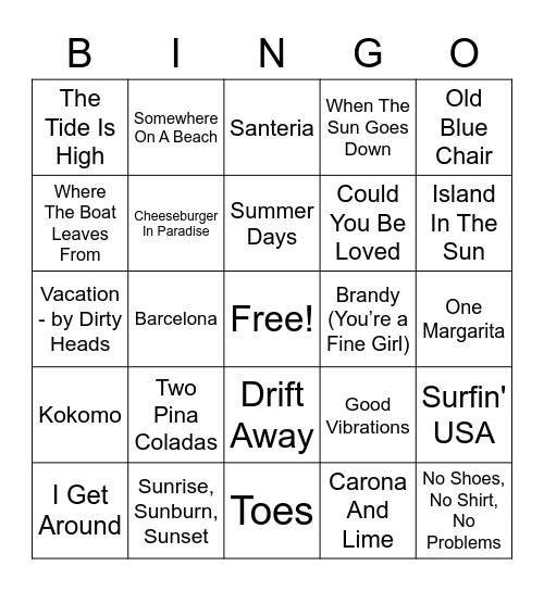 A Day At The Beach Bingo Card