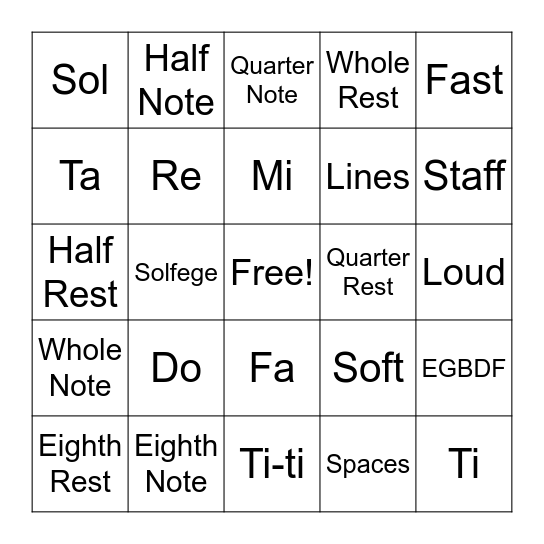 Music Bingo Card