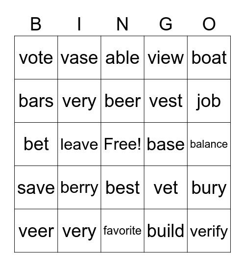 /b/ and /v/ Bingo Card