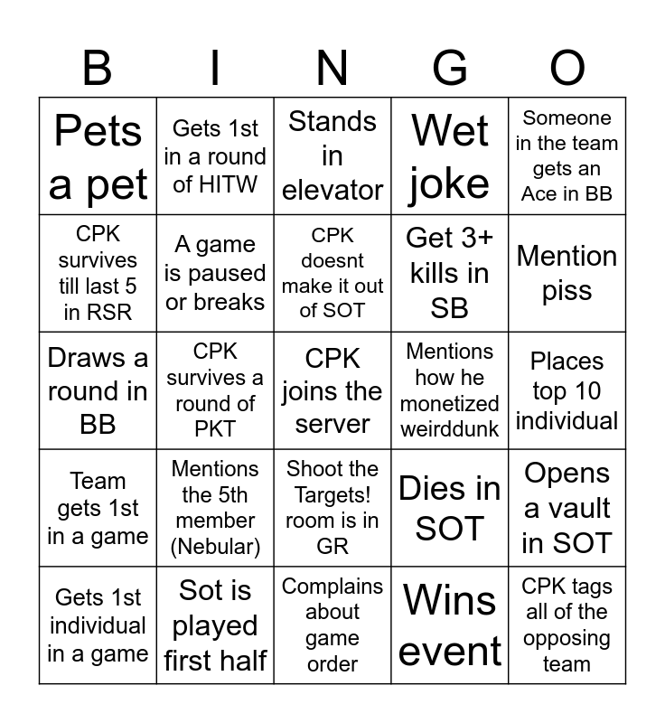 MCC Bingo CPK Edition Bingo Card