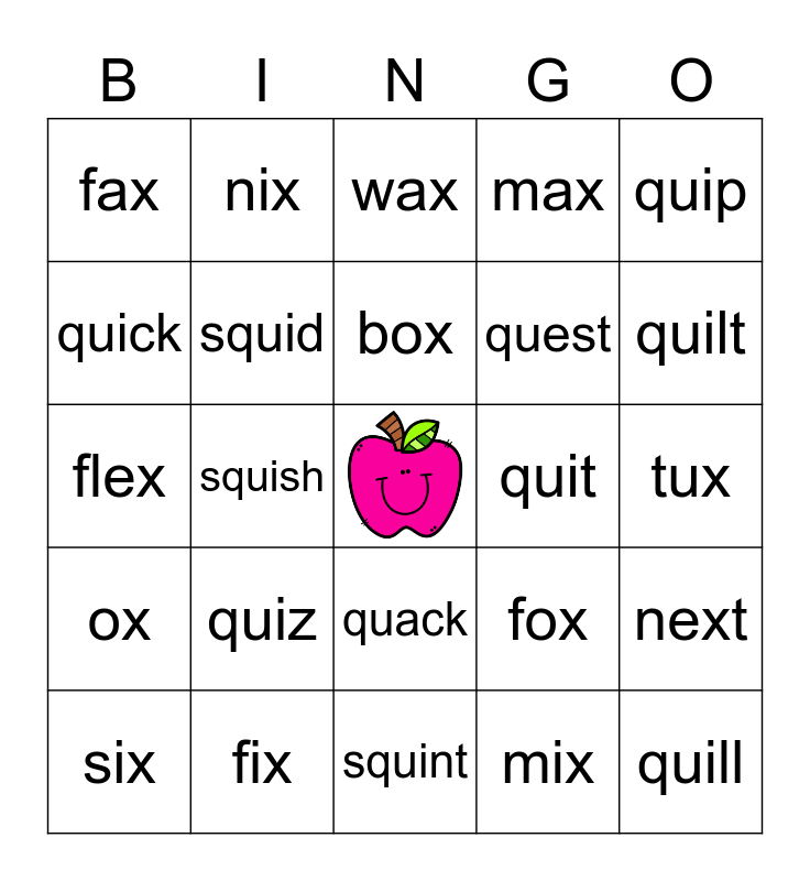 SKILL 4.6: Qu- and -x Bingo Card