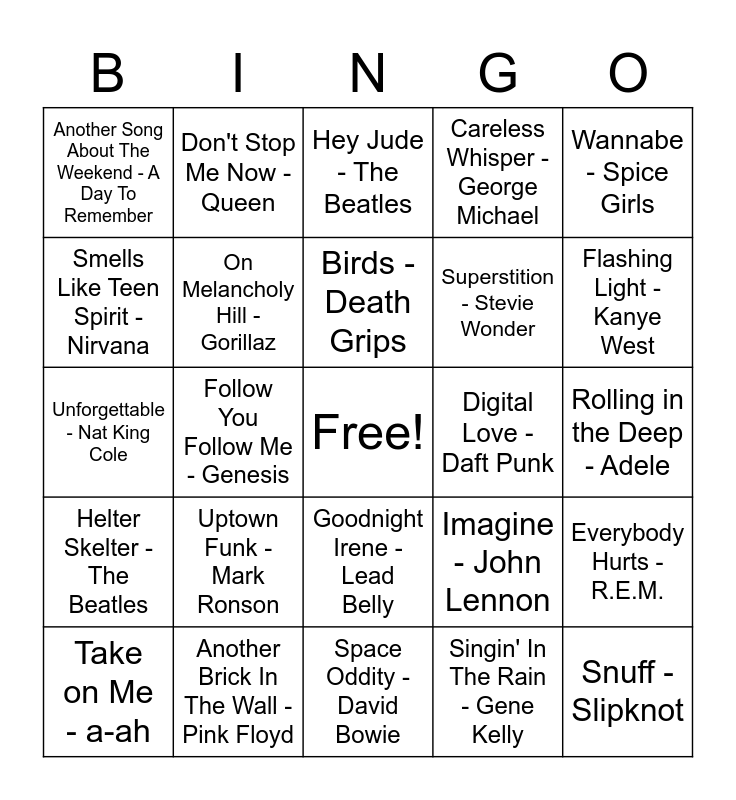 MUSICAL BINGO Card