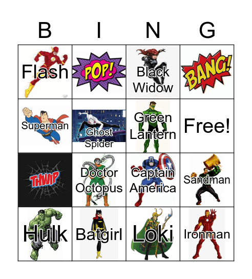 Super Heroes Bingo Card