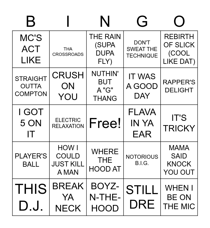 ROUND 1- OLD SCHOOL RAP Bingo Card