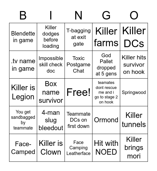 Ultimate DBD Bingo Card